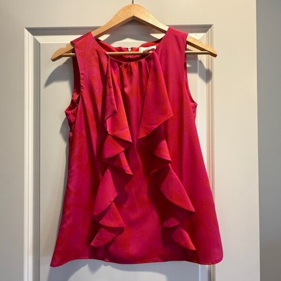 LOFT | Tops | Loft Vibrant Pink Ruffle Blouse | Poshmark